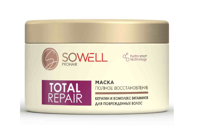 Восстанавливающая маска SoWell Total Repair особый уход, для поврежденных, секущихся волос, 400 мл