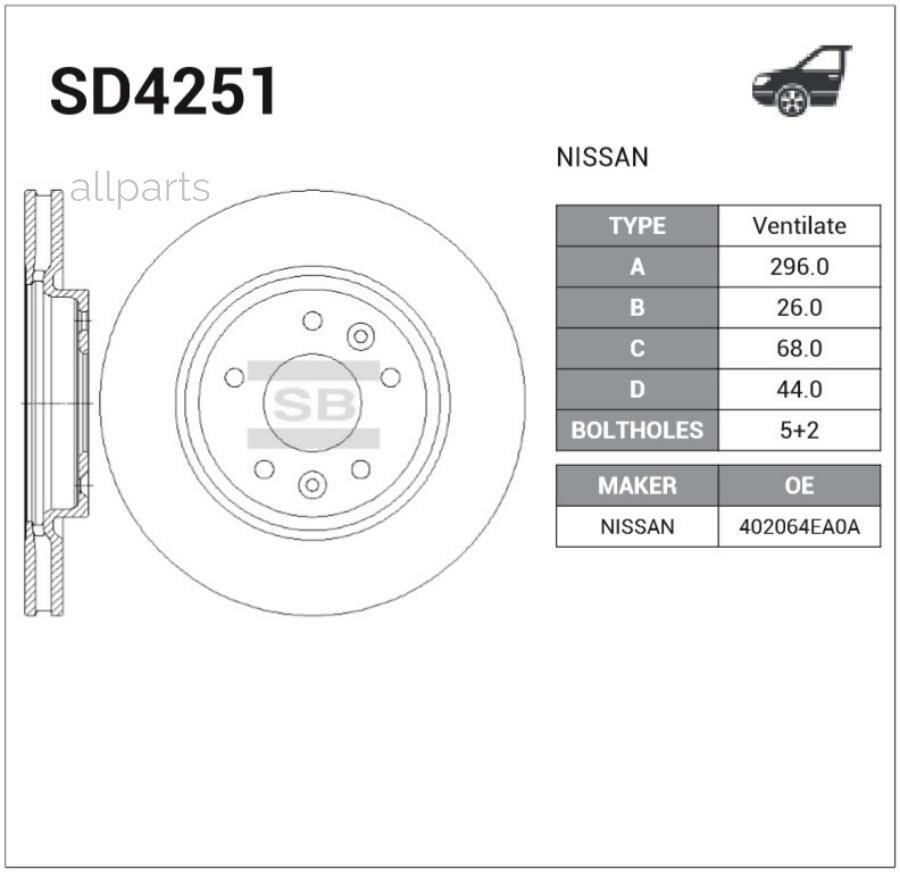 SANGSIN BRAKE SD4251 диск тормозной передний!\Nissan Qashqai II, X-TRAIL, Renault Kadjar 1.2DIG-T/1.5DCI/1.6DCI 14-