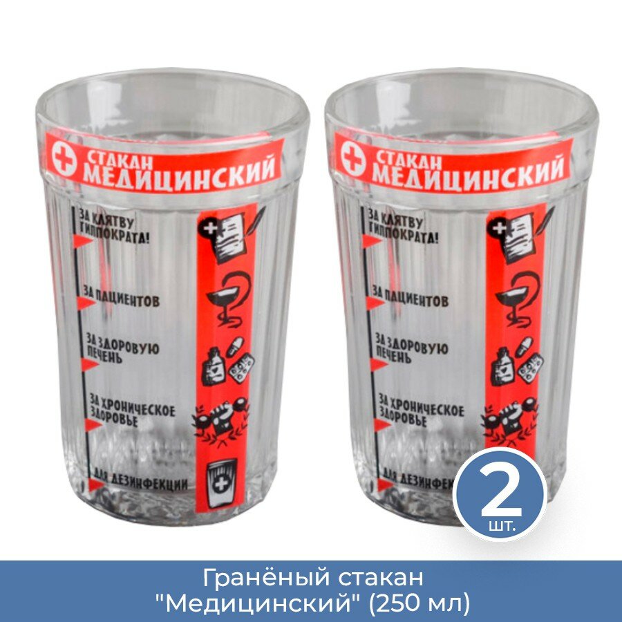 Гранёный стакан "Медицинский" (250 мл), 2 шт.