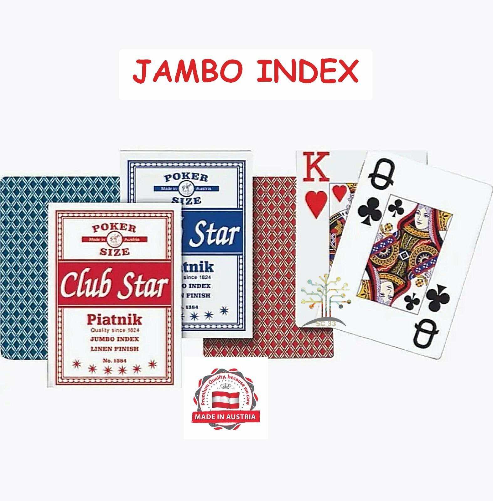 Игральные карты "Клуб Стар" Piatnik (Джамбо Индекс) 55 листов/ Карты для игры в покер / Настольная игра синяя рубашка
