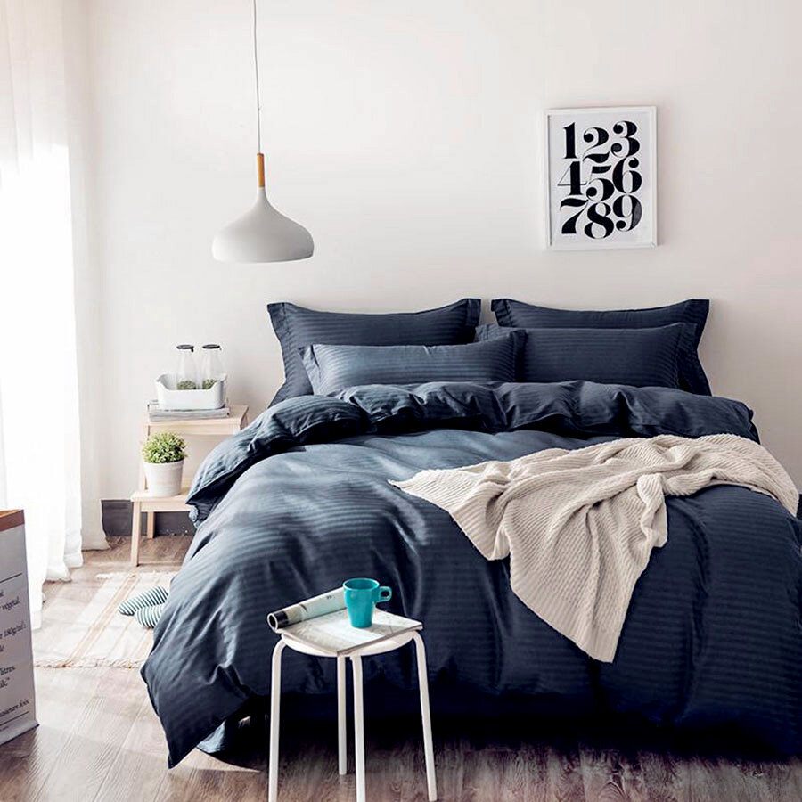 Пододеяльник из страйп-сатина Полоска 1x1 FSL-017 темно-синий Elin (темно-синий), Пододеяльник 180x215