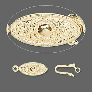 Застежка, 19.5х7мм, узорный овал, базовый материал - латунь, позолоченный, 2 шт.