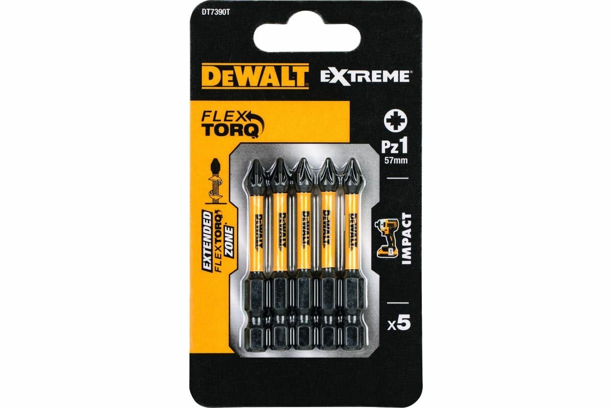 Бита для заворачивания ударная DeWALT РZ1х50 мм (5шт) IMPACT TORSION DT7390T