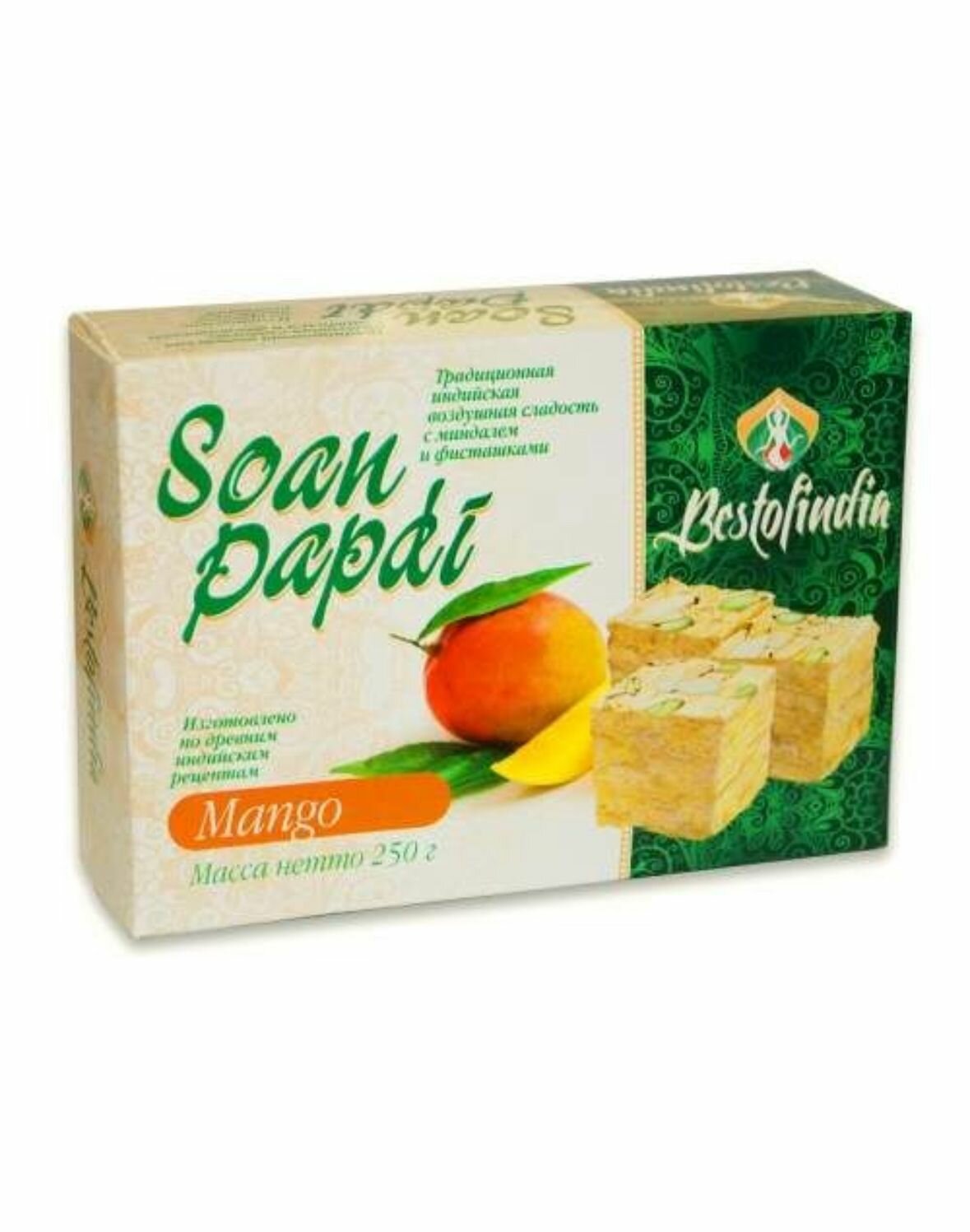 Воздушные индийские сладости с манго соан папди Бестофиндия (Bestofindia Soan Papdi mango, 250г.