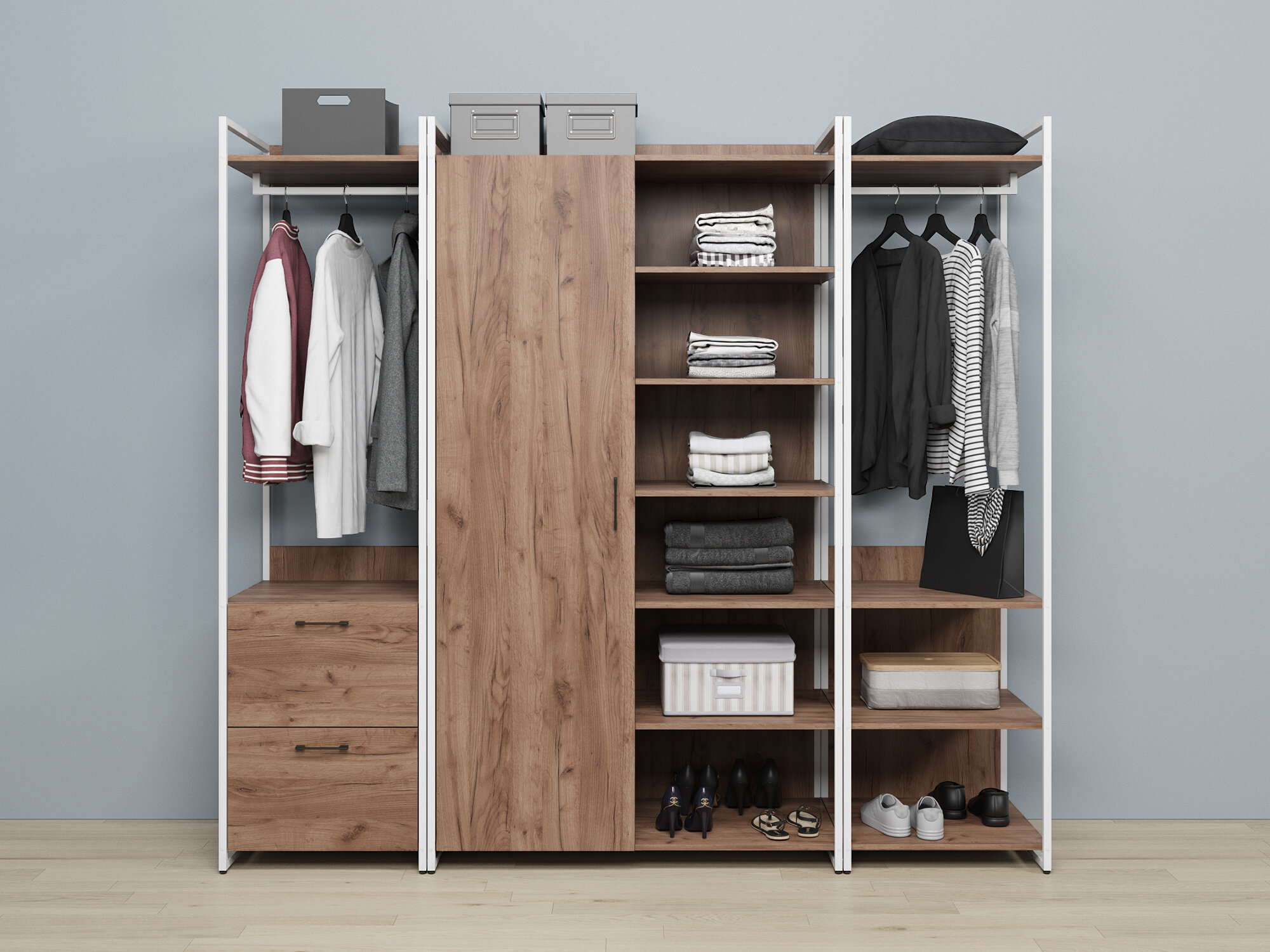 Гардеробная система Urban Лофт 02 с полками Белый/Дуб крафт табак