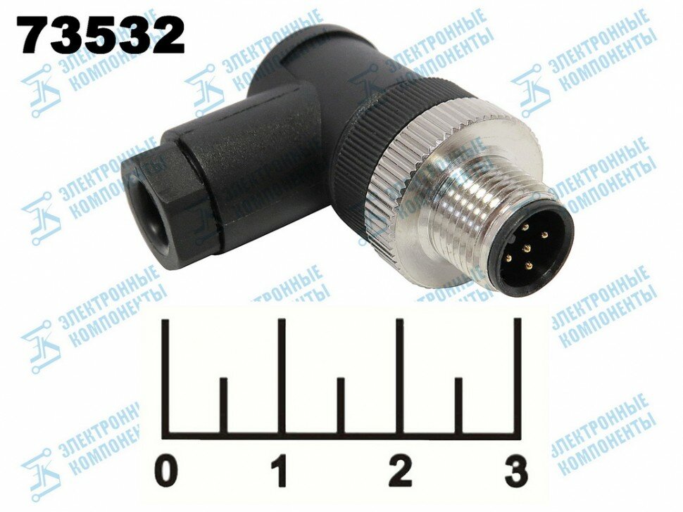 Разъем 5pin штекер влагозащищенный на кабель угол IP67 M12 PG7