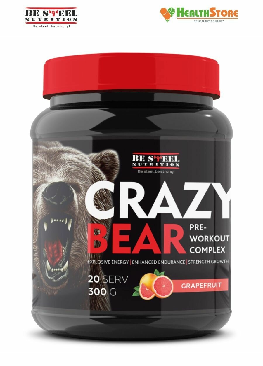Be Steel Nutrition предтрен Crazy Bear 300г грейпфрут предтренировочный комплекс