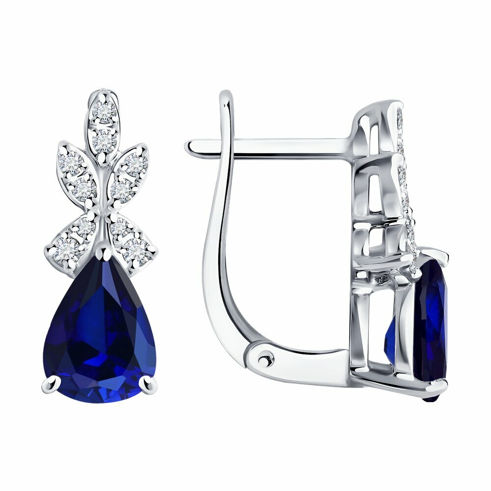Серьги, белое золото, 585 проба, сапфир, бриллиант
