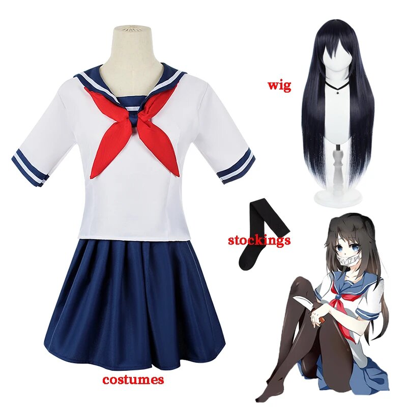 Yandere Simulator Ayano Aishi / Osana Najimi Косплей костюм М, costume wig sock