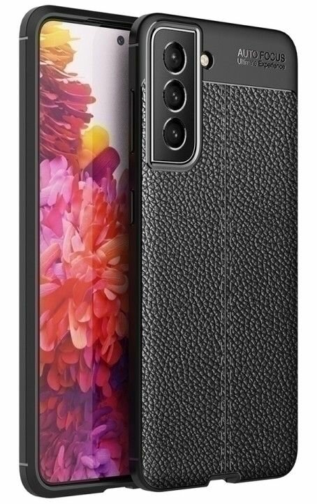 Чехол на Samsung Galaxy S22 Plus силиконовый под кожу чёрный