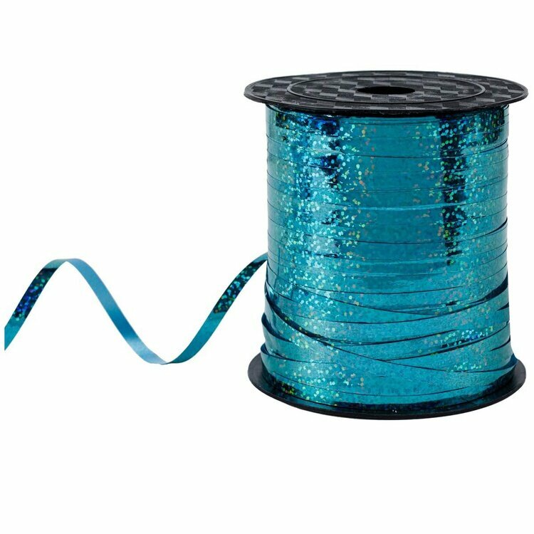 Лента голографическая голубая декоративная для воздушных шаров и подарков, 5мм х 230м