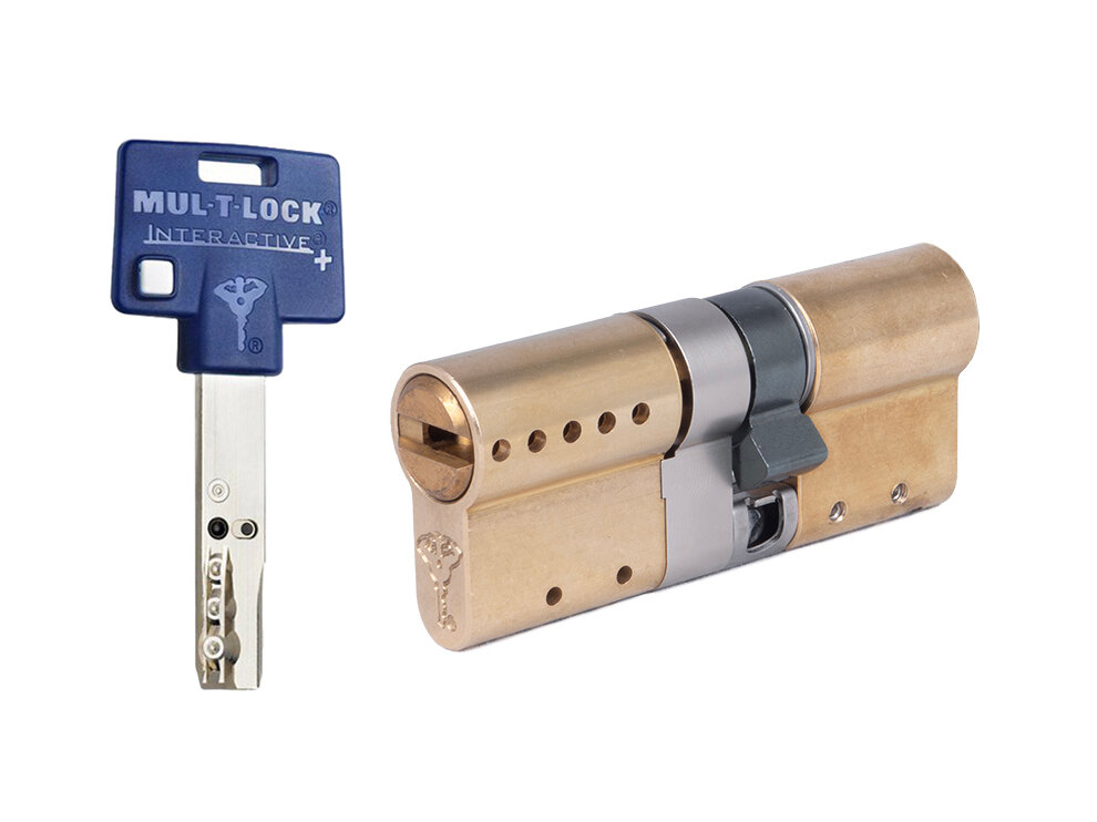 Цилиндр Mul-t-Lock Interactive+ ключ-ключ 86мм (размер 43х43 мм) - Латунь, Флажок (5 ключей)