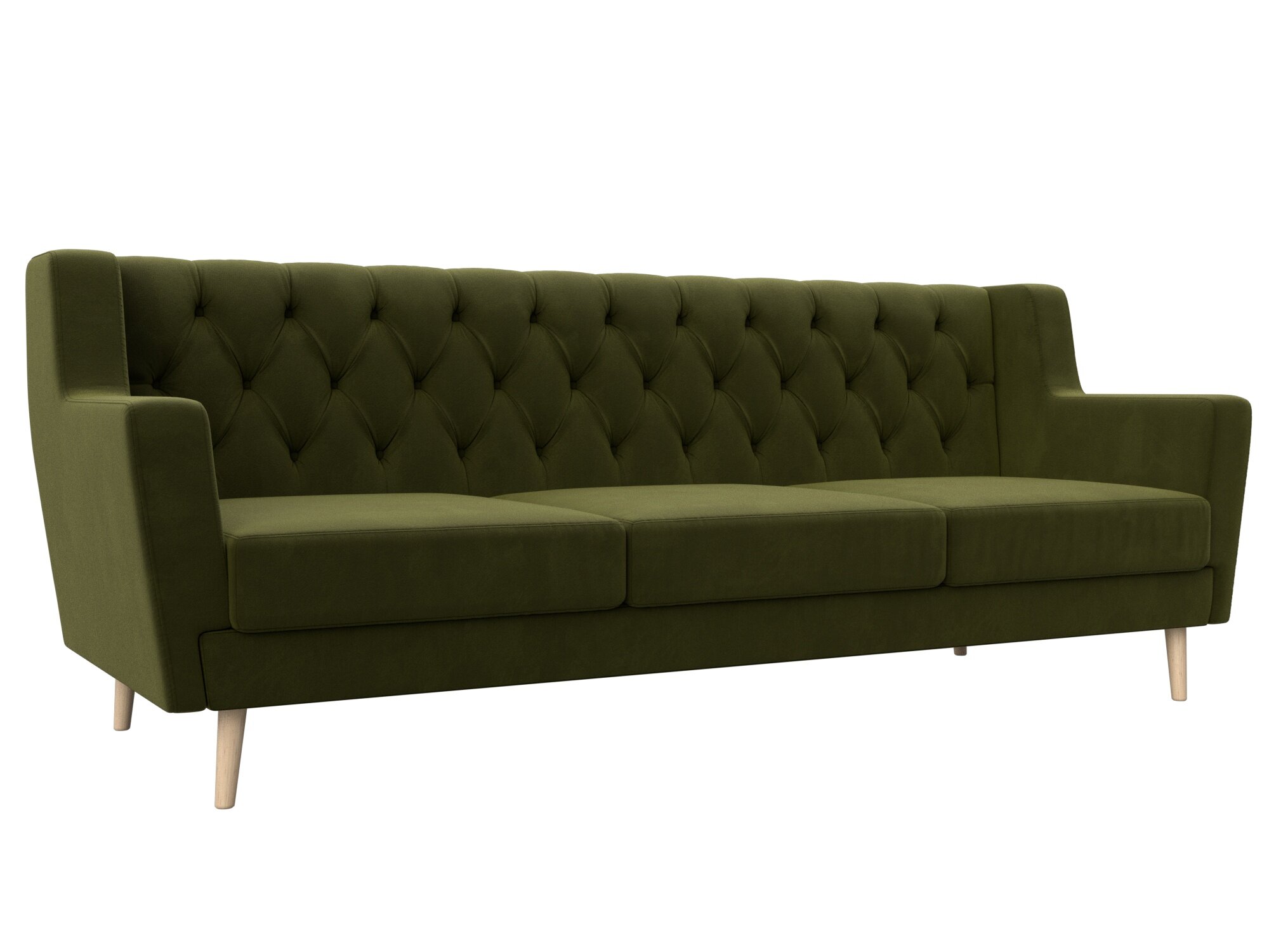 Диван кухонный прямой Брайтон 3 Люкс, микровельвет, механизм нераскладной, зеленый, 198x77x85см. Хит Диванов