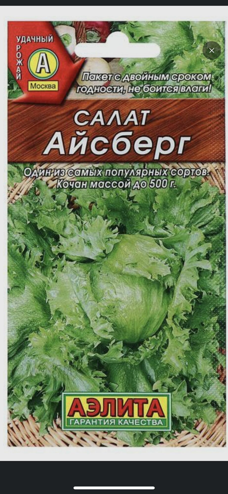 Семена Салат Айсберг кочанный, 0,5 г / 4657668