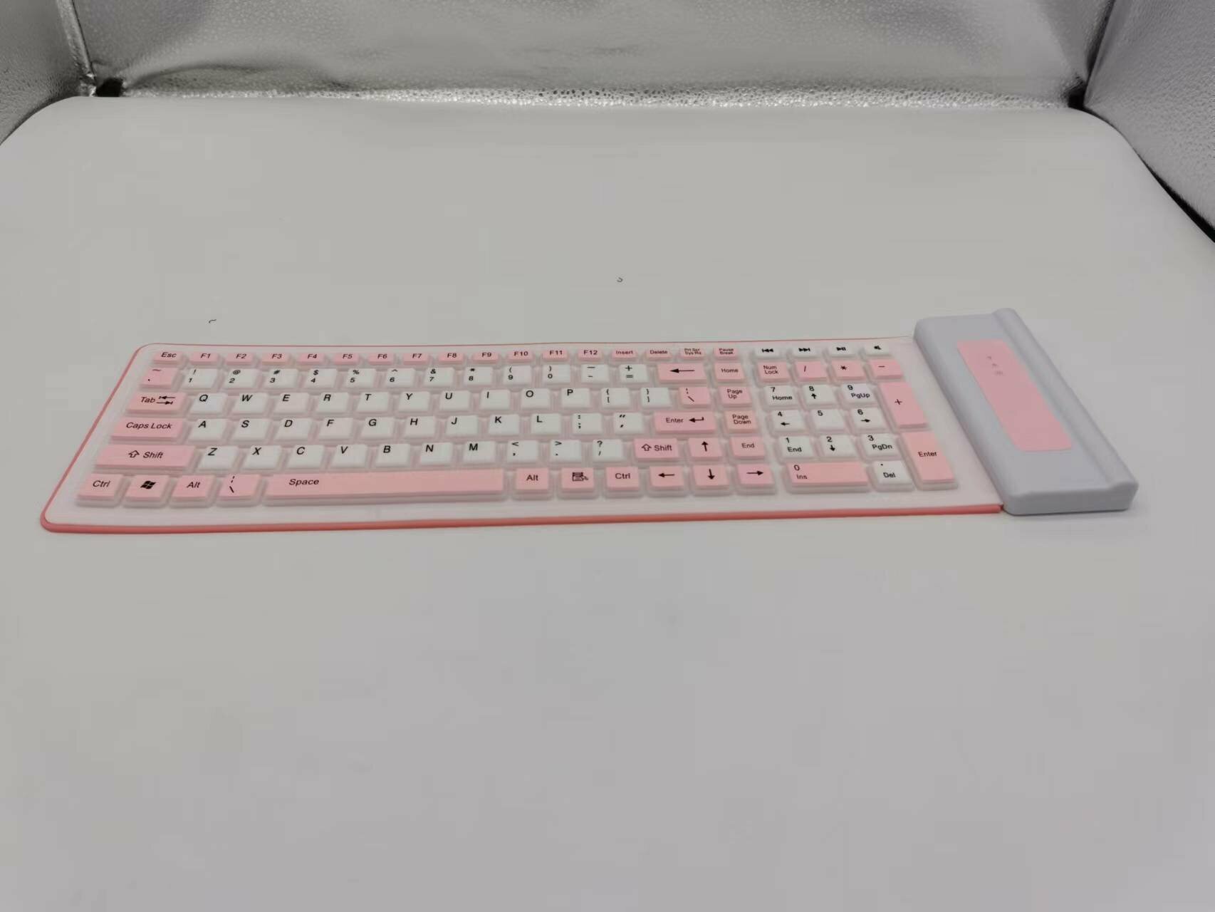 Клавиатура, беспроводная, 107 клавиш, силиконовая, мягкая, белая