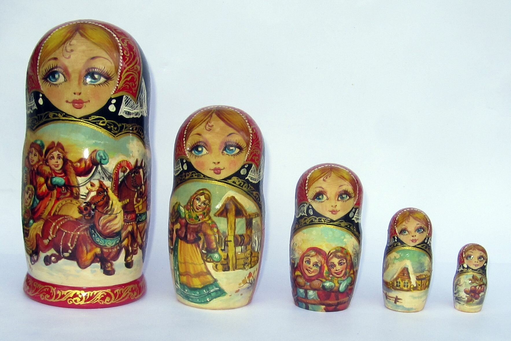 Матрешка 18 см 5 мест Русская тройка зима. Авторская работа Россия.
