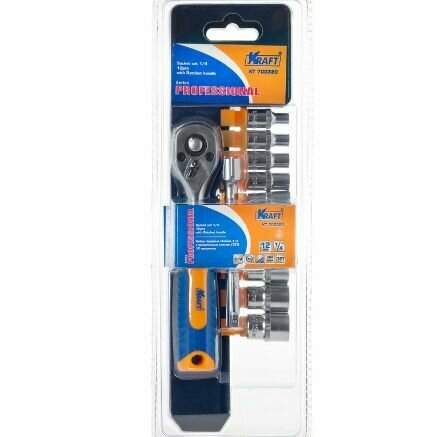 Трещотка с головками KRAFT KT 700320 (1/4", 4-13 мм, 12 предметов)