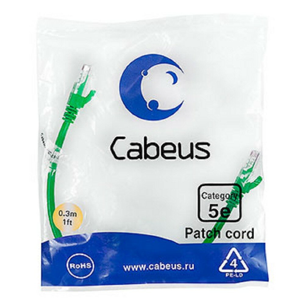 Патч-корд интернет кабель Cabeus кат.5e 0.3м