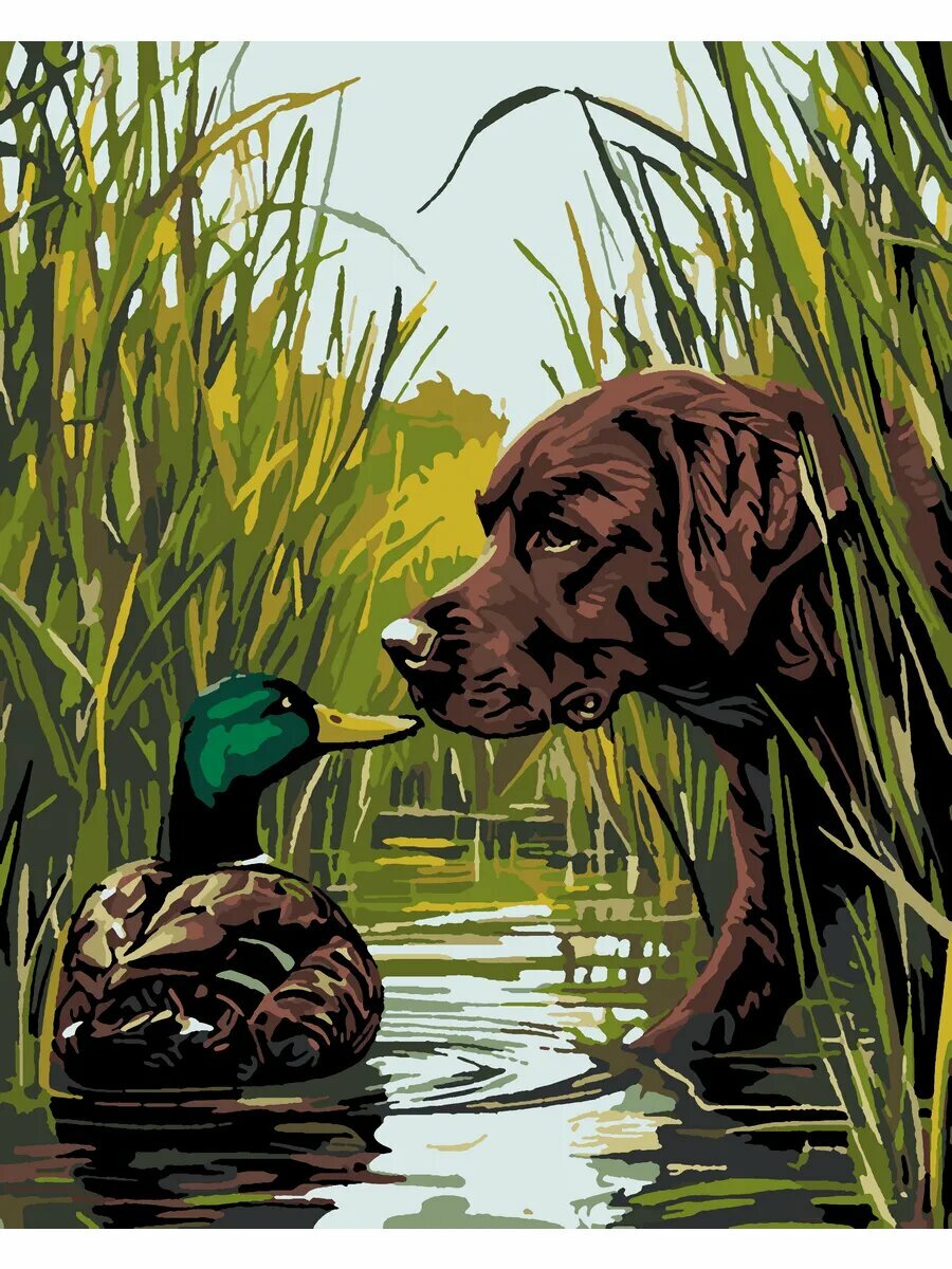 Картина по номерам Тут рисуют "Лабрадор и утка", 40x50 см, кисти и краски в комплекте