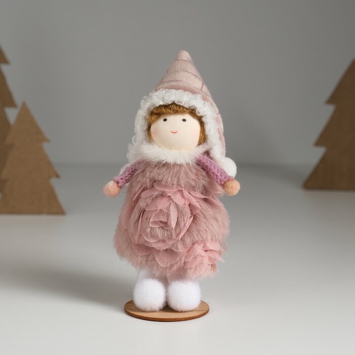 Интерьерная кукла текстильная «Девочка в тёплом розовом платьишке», 5.5×5.5×13.5 см