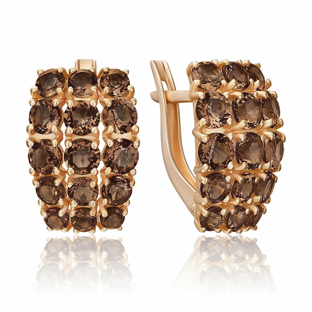 Серьги, красное золото, 585 проба, раухтопаз