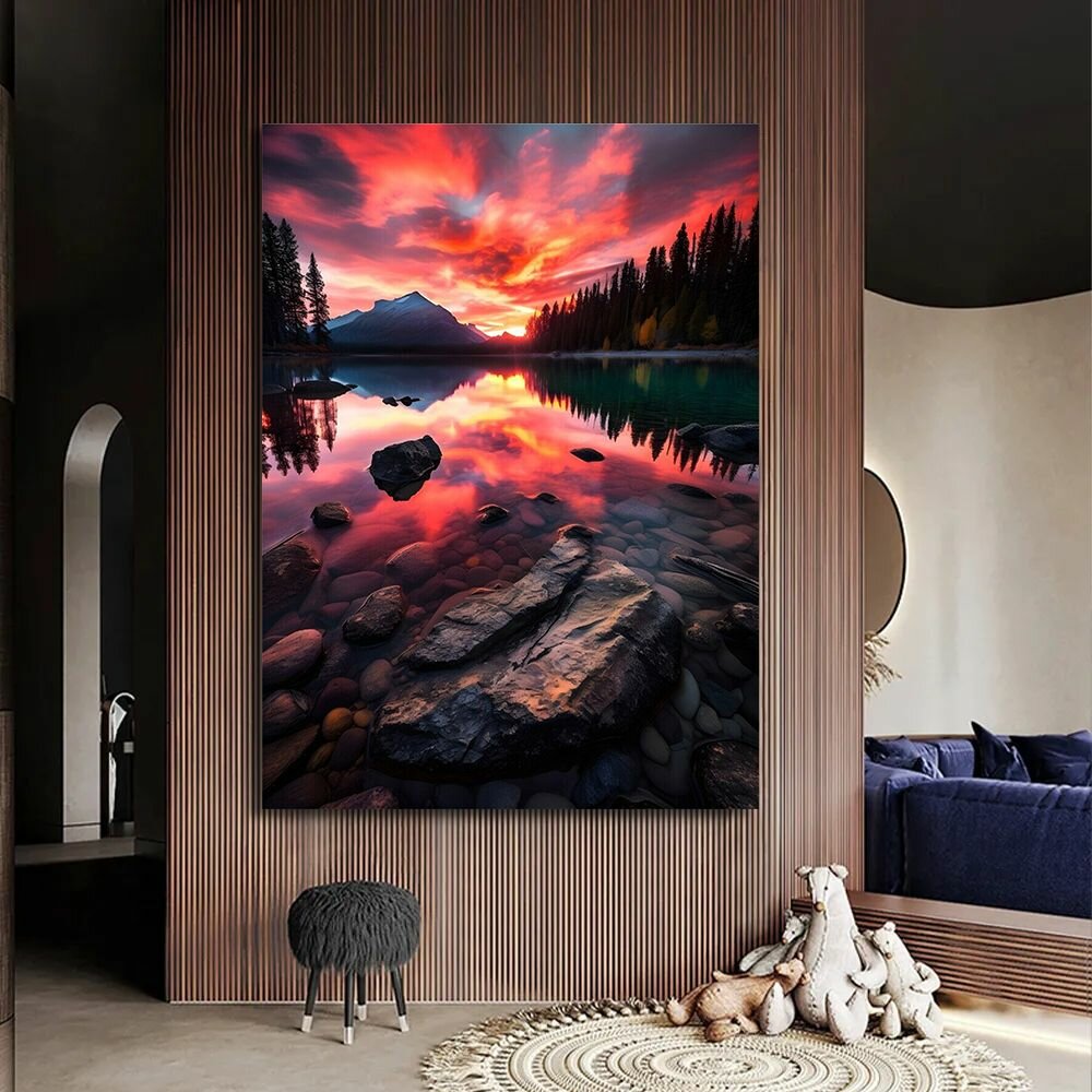 Картина "Небо над озером", 40x60 см, на подрамнике, экологичные чернила