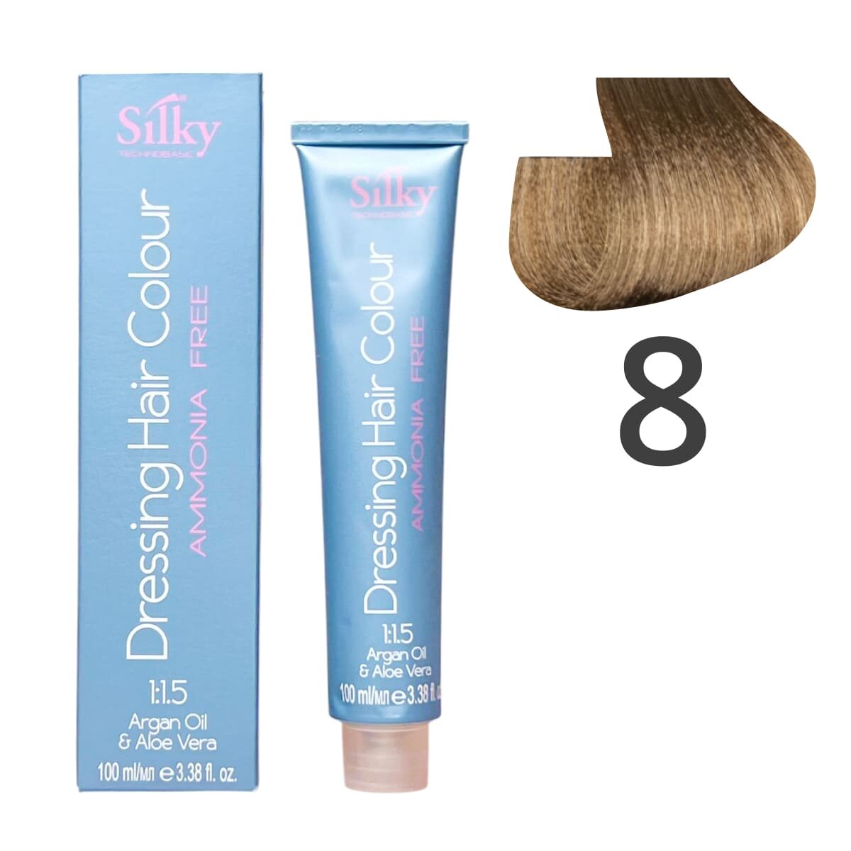 Крем - краска для волос профессиональная без аммиака Silky Dressing Haircolor 8 Светлый русый, 100 мл
