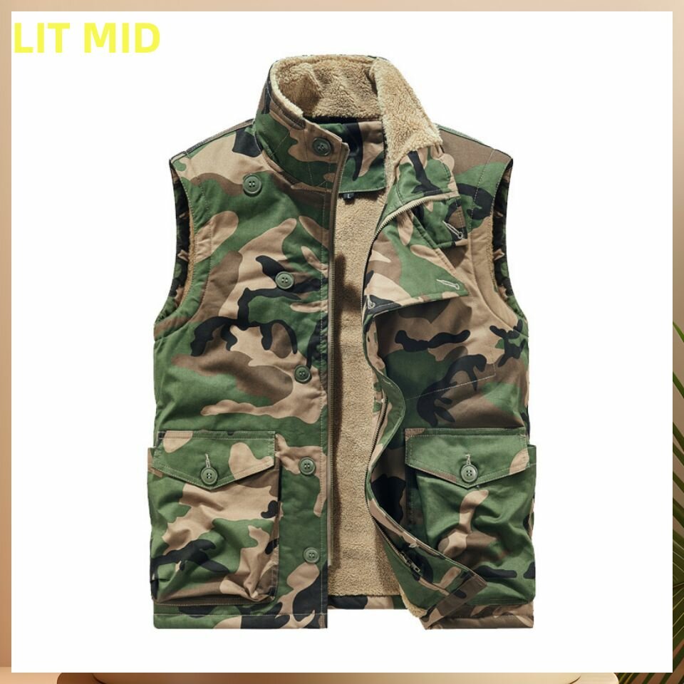 Мужской Тактический Жилет Зимний Безрукавка для Рыбалки и Мотоциклов