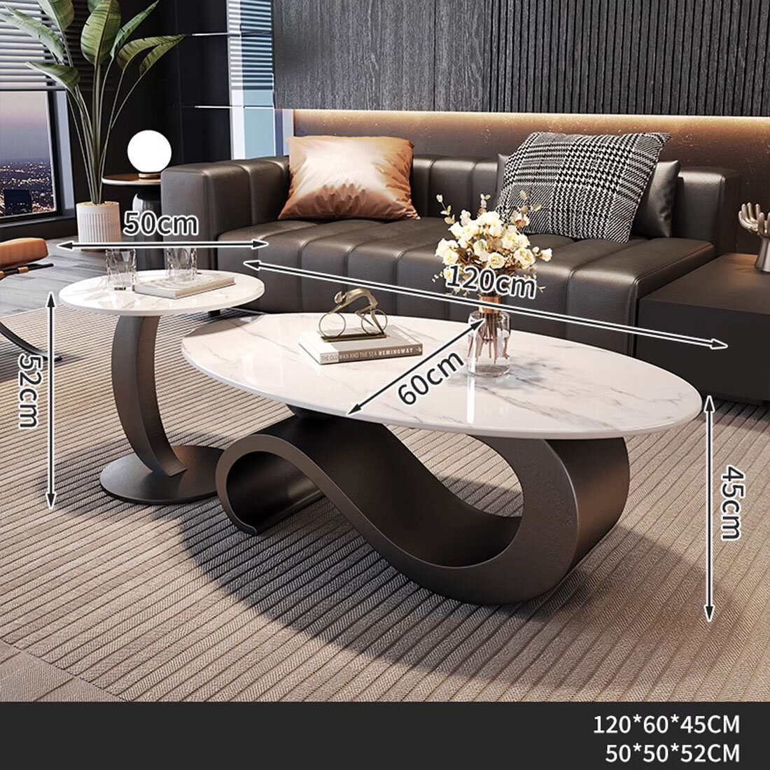 Комплект мебели - журнальный стол + приставной столик Lua Cloud (ширина 120*60 см + 50*50 см)