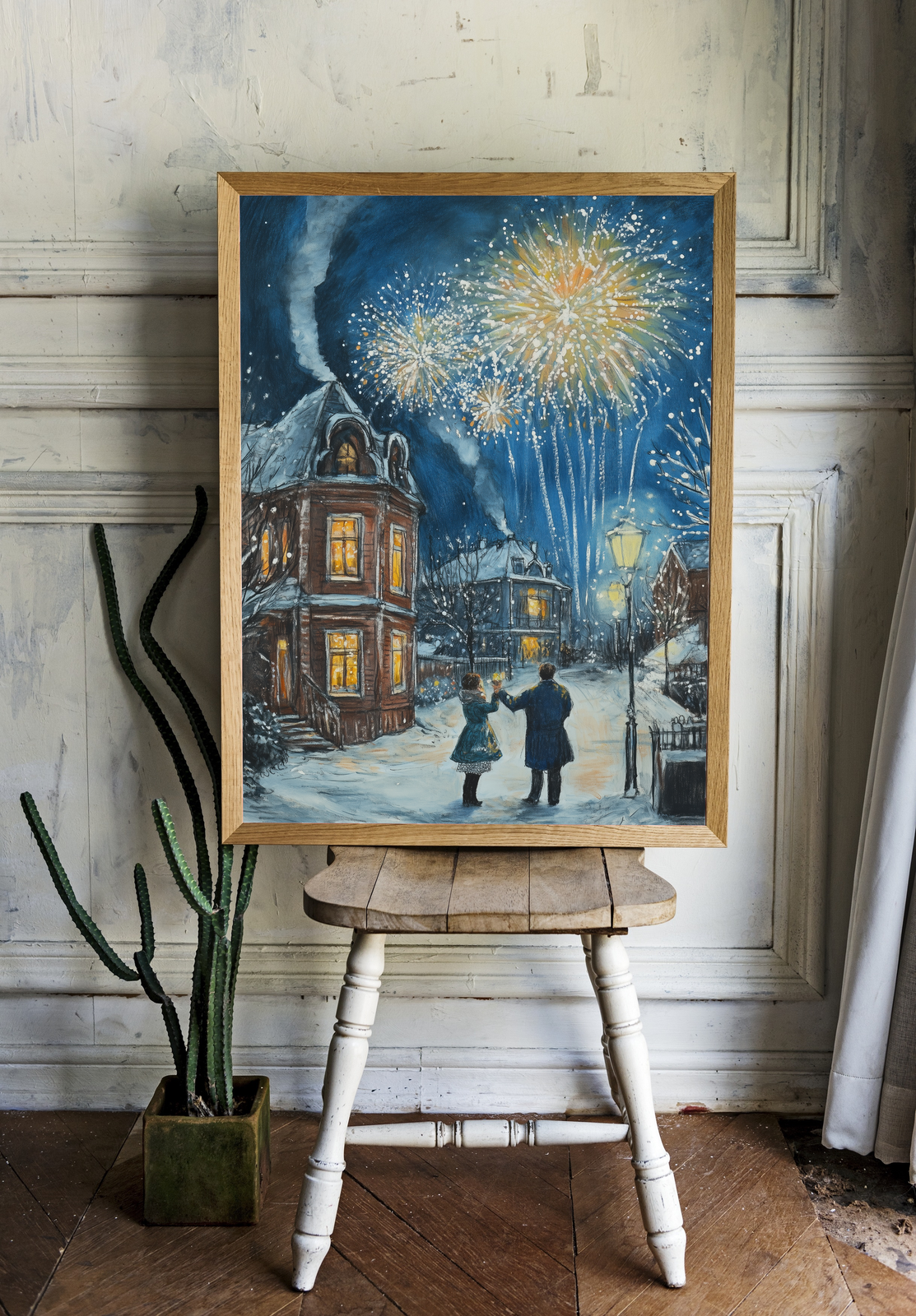 Постер "Новогодний вечер с фейерверками" 40x50 см в подарочном тубусе