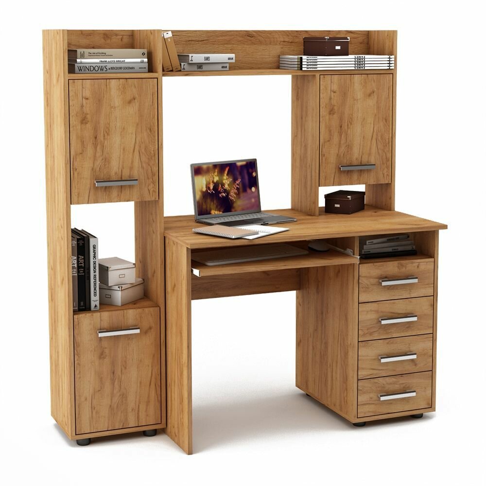 Стол письменный, компьютерный и стеллаж Остин (Ливерпуль) 11К дуб золотистый