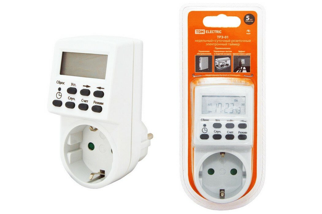 Электро таймер недельный розеточный электронный ТРЭ-01-1мин/7дн-20on/off-16А TDM SQ1506-0002 ЛОТ 2 шт