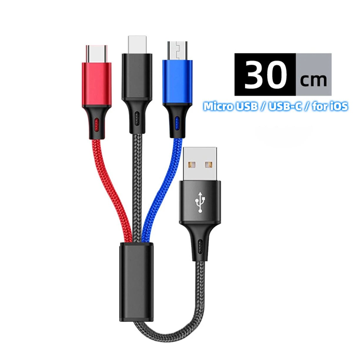 ANKNDO 3 в 1 USB-кабель Короткий кабель Micro USB типа C для iPhone 13 12 11 Samsung Xiaomi Кабель для зарядного устройства для мобильного телефона Мини-провод