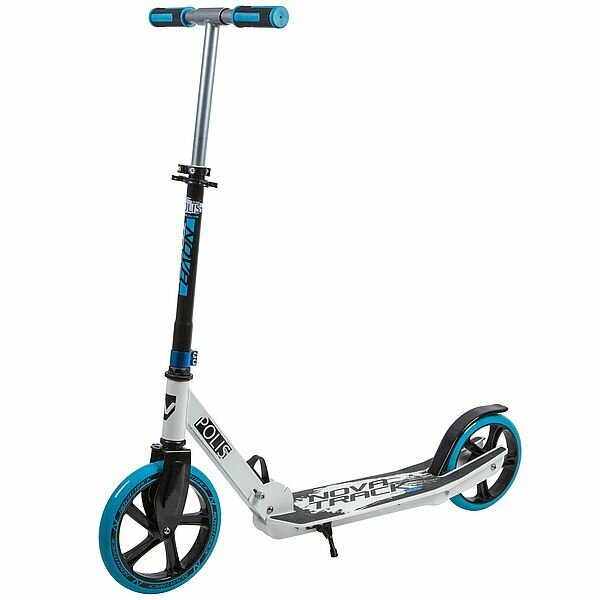 Самокат городской NOVATRACK POLIS сталь+пластик, складной, ватер стикер, колеса 230*200 мм PU, синий 230P. POLIS. BL9