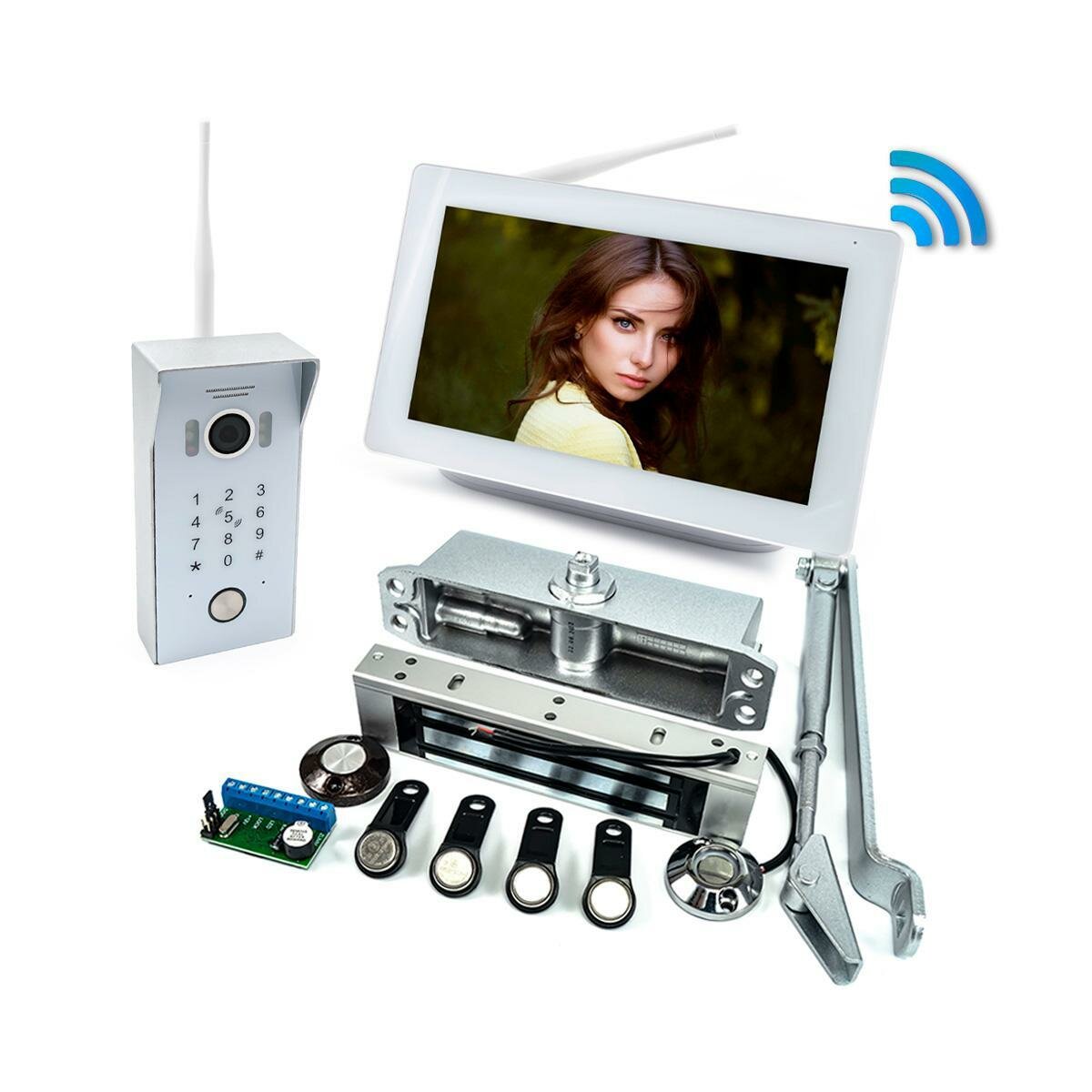 Радиоканальный HD домофон TUYA и электромагнитный замок PL-400G - СкайНет 700-Tuya (1+0+400G)-LCD и беспроводная вызывная панель с кодовым набором, RF