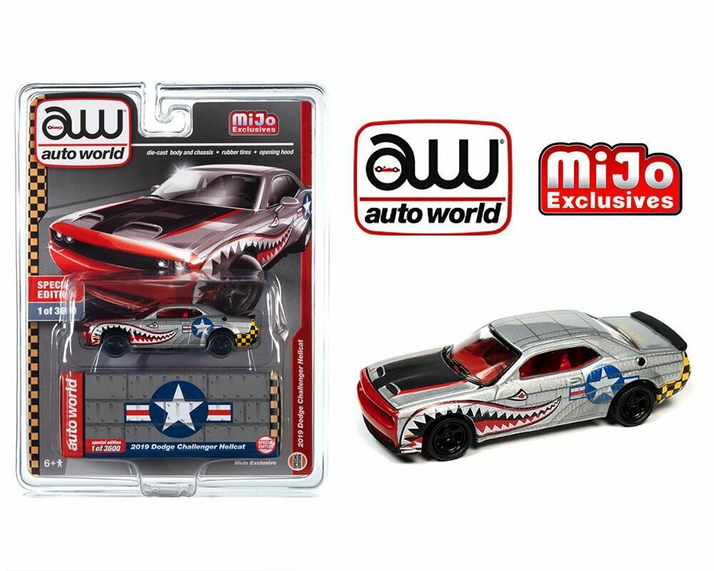 Машинка Auto World AW 1/64 2019 Dodge Challenger Hellcat Shark's Mouth Mijo Die-cast Alloy Car Model Collection Gifts