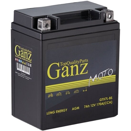 Аккумулятор Ganz мото AGM GTx7L-BS CCA170А, 114x71x131, обратная полярность, 7 Ач