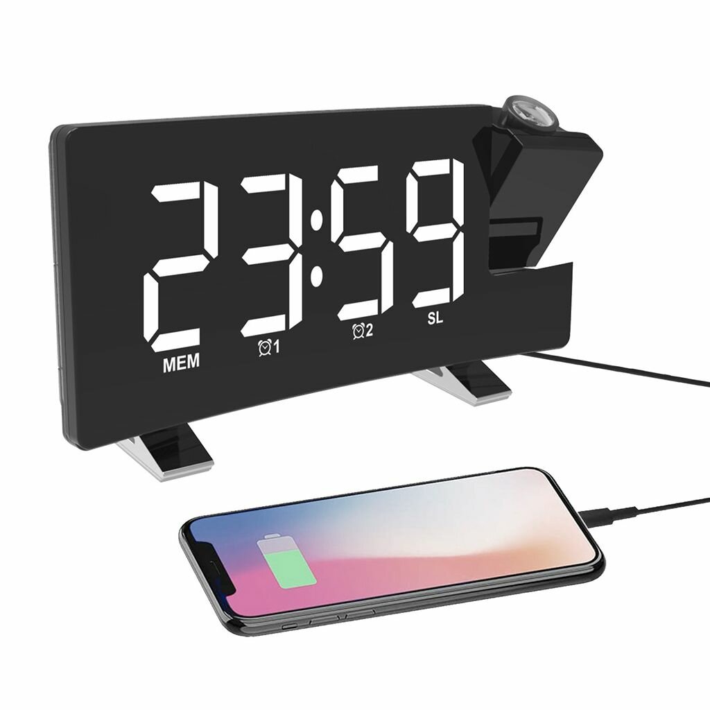 Радиопроекционный будильник с дисплеем электронные часы - черно-белые