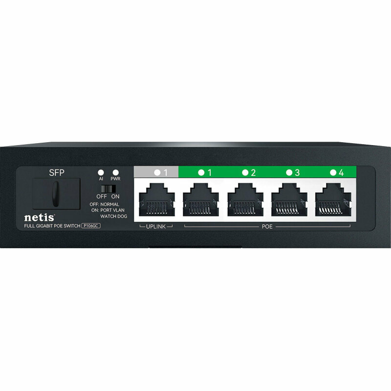 Коммутатор Netis P106GC 5x1000Мбит/с 4PoE+ 60W 1xSFP, 2137703