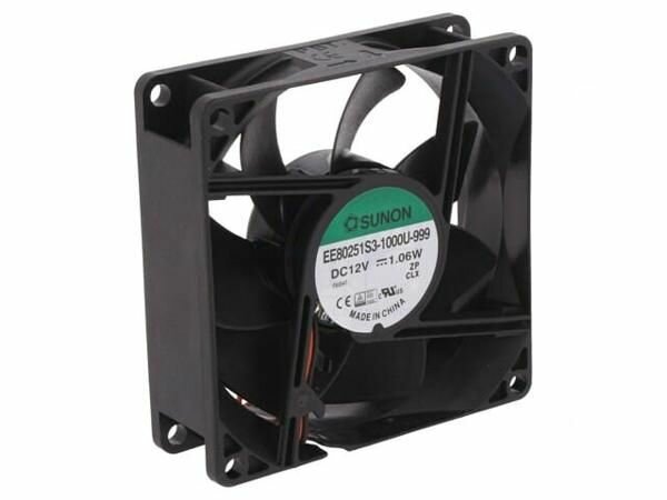 Вентилятор SUNON EE80251S3-1000U-999 осевой 12В DC 80x80x25 мм 55,77 куб. м/ч 24 AWG, 1 шт