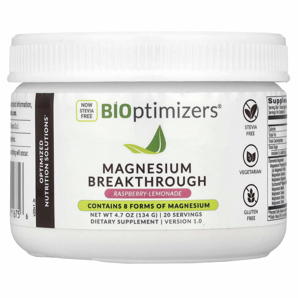 BIOptimizers, Magnesium Breakthrough, малиновый лимонад, 134 г (4,7 унции)