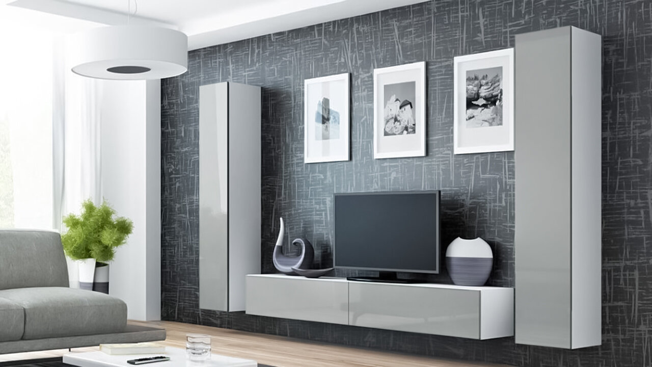 Гостиная Виго 4 МДФ Светло-серый DM811-6Т / Белый Фасадный 0101 NEW 260x42x180 см, GOODFORM