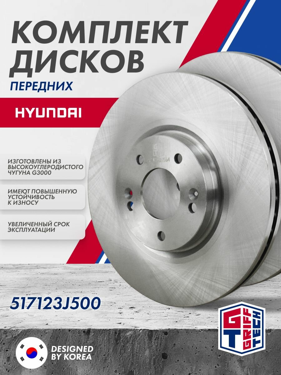 Комплект тормозных дисков передних GRIFF TECH Hyundai ix55 ; 517123J500