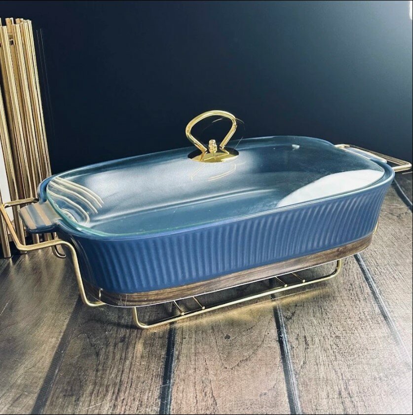 Прямоугольный сервировочный мармит 38см с крышкой на подставке WOOD Фарфор 133-400 118-133-400