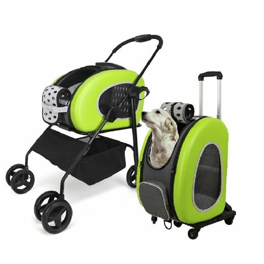 Коляска прогулочная для собак и кошек Bheka, для мелких и средних пород(до 20 кг), складной, 4 в 1 (сумка, рюкзак, тележка , Футляр для тележки)