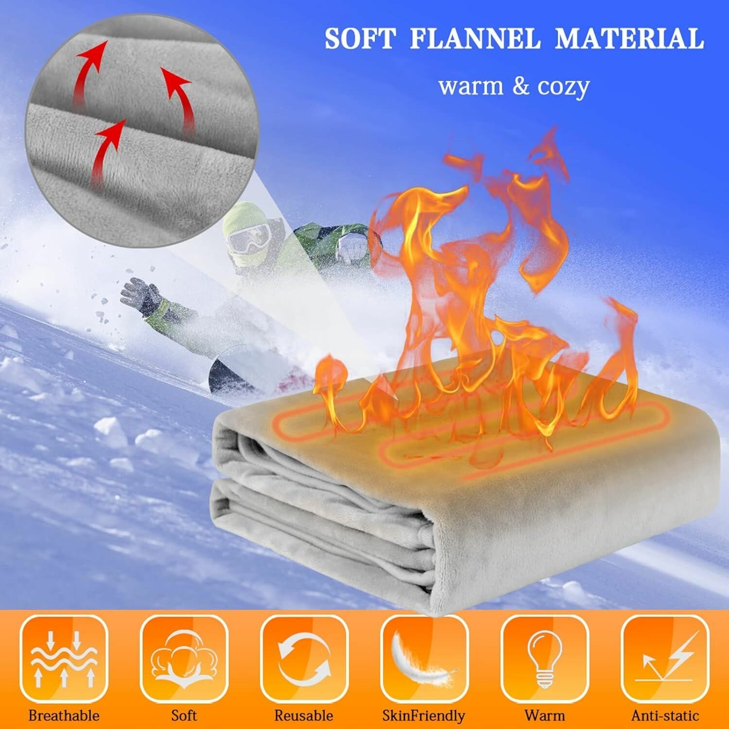 Электроплед,100x70 см беспроводной USB-одеяло с подогревом и пуговицами