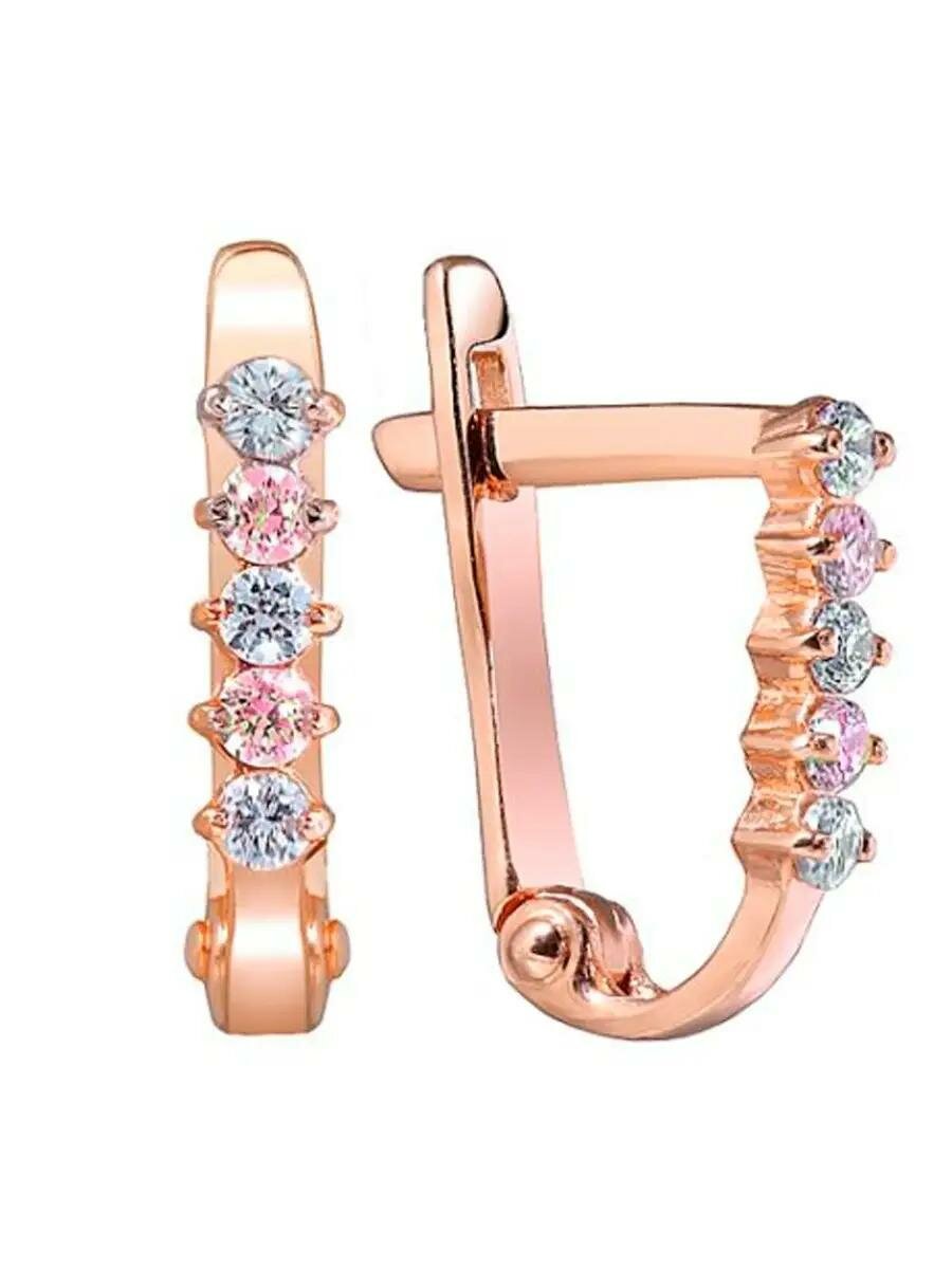 Серьги, красное золото, 585 проба, фианит