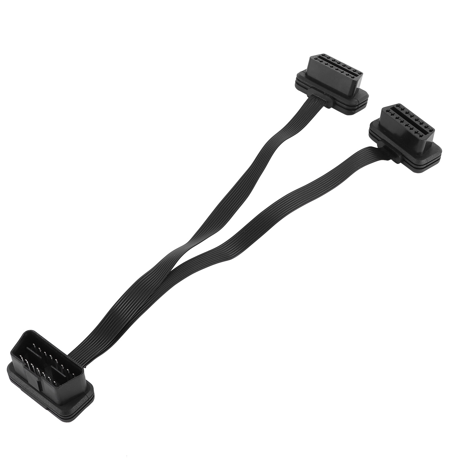 16-контактный удлинительный кабель OBD, прямой штекер и двойной прямой женский Y-разветвитель, адаптер-разъем OBD2, локоть, плоская линия, 0,3 метра