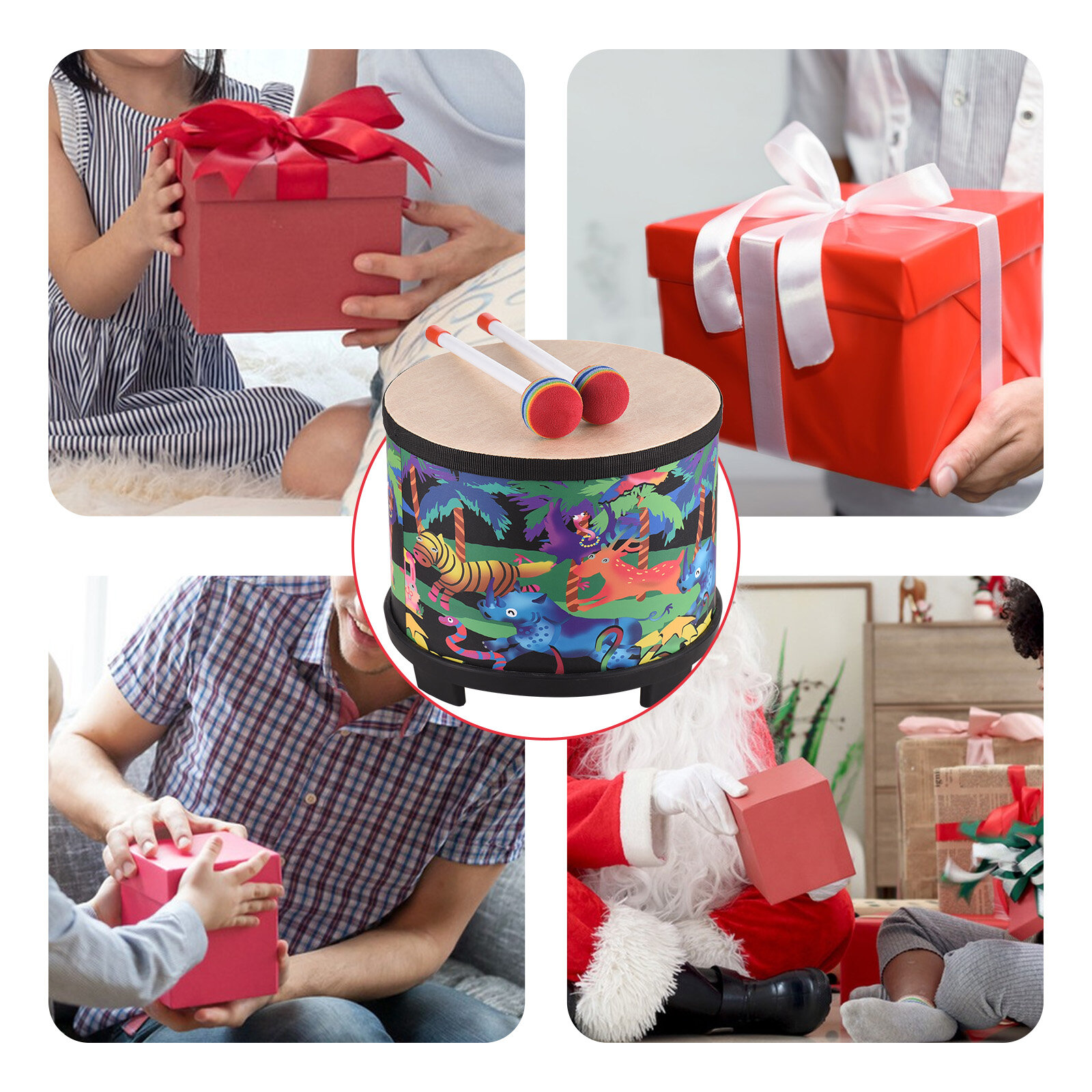 Барабанный ударный инструмент. 8-дюймовый напольный барабан для подарка на Рождество и день рождения. Бонго, напольные барабаны с 2 барабанными палочками. Музыкальный инструмент.