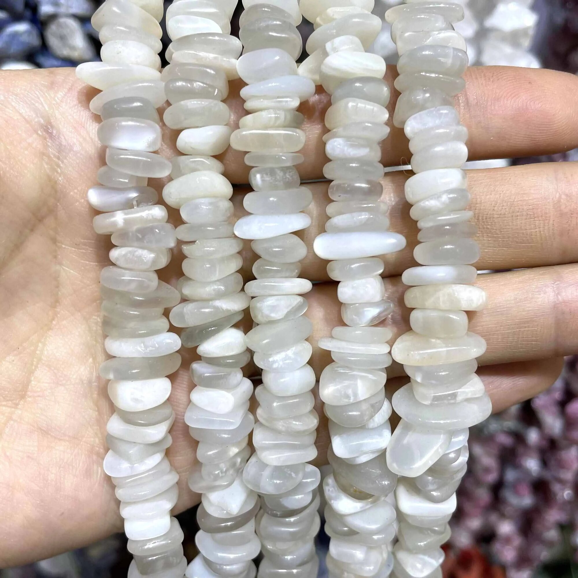 Бусины из камня SYSRXLR (аметист, аквамарин, агат, кварц) для браслета 50 шт Белый, Moonstone